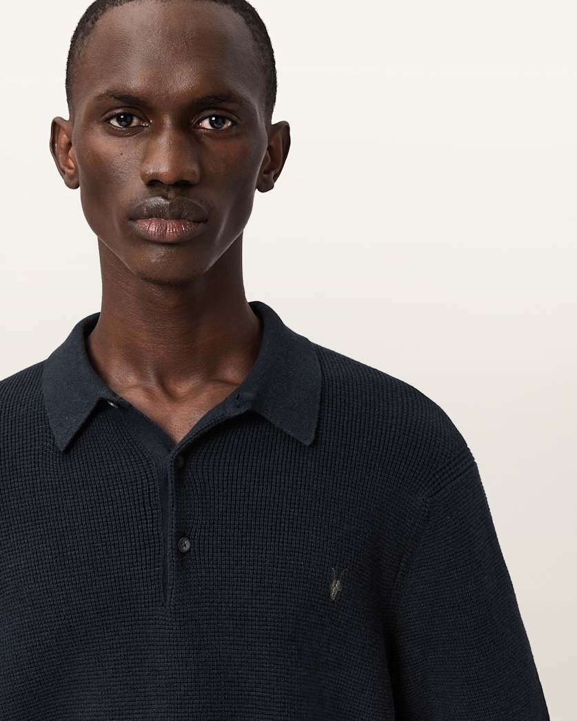 Aspen Waffle Texture Ramskull Polo Shirt BOND BLUE | ALLSAINTS